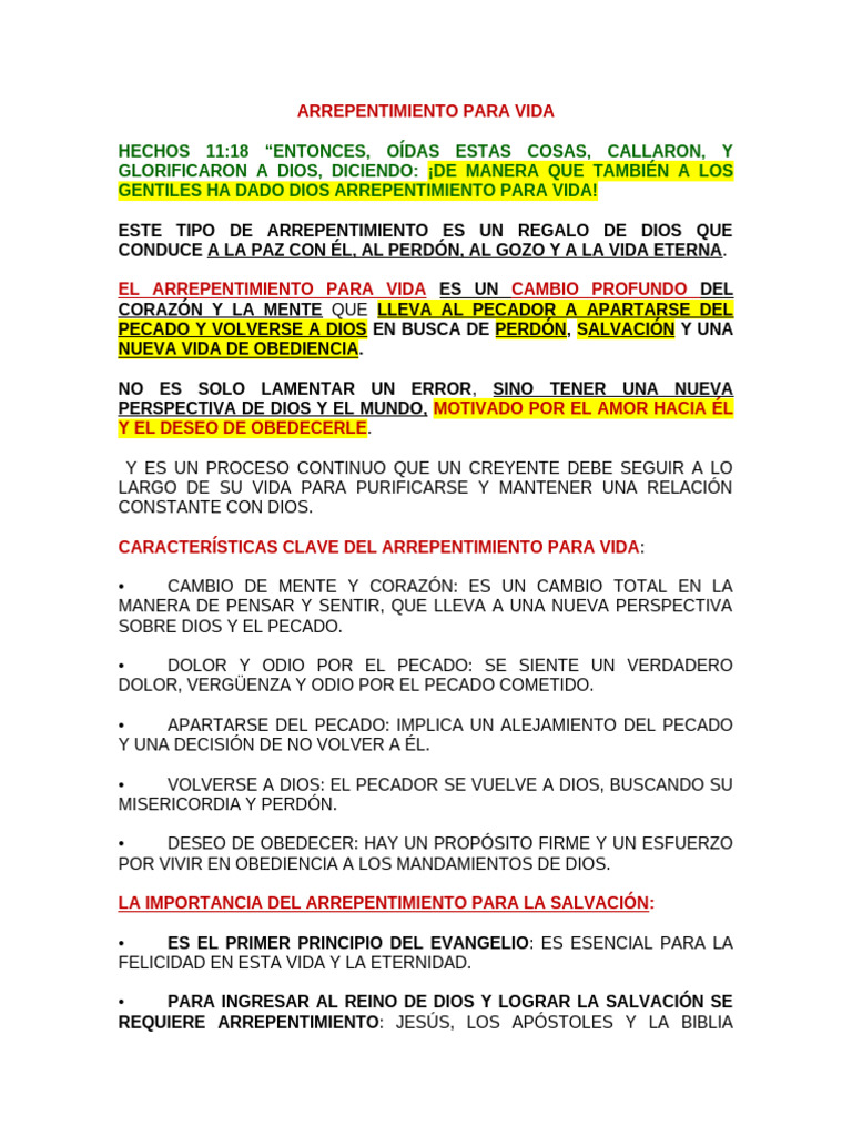Arrepentimiento para Vida | PDF