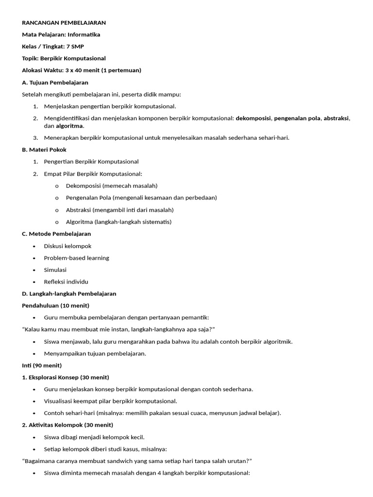 RANCANGAN PEMBELAJARAN Koding | PDF