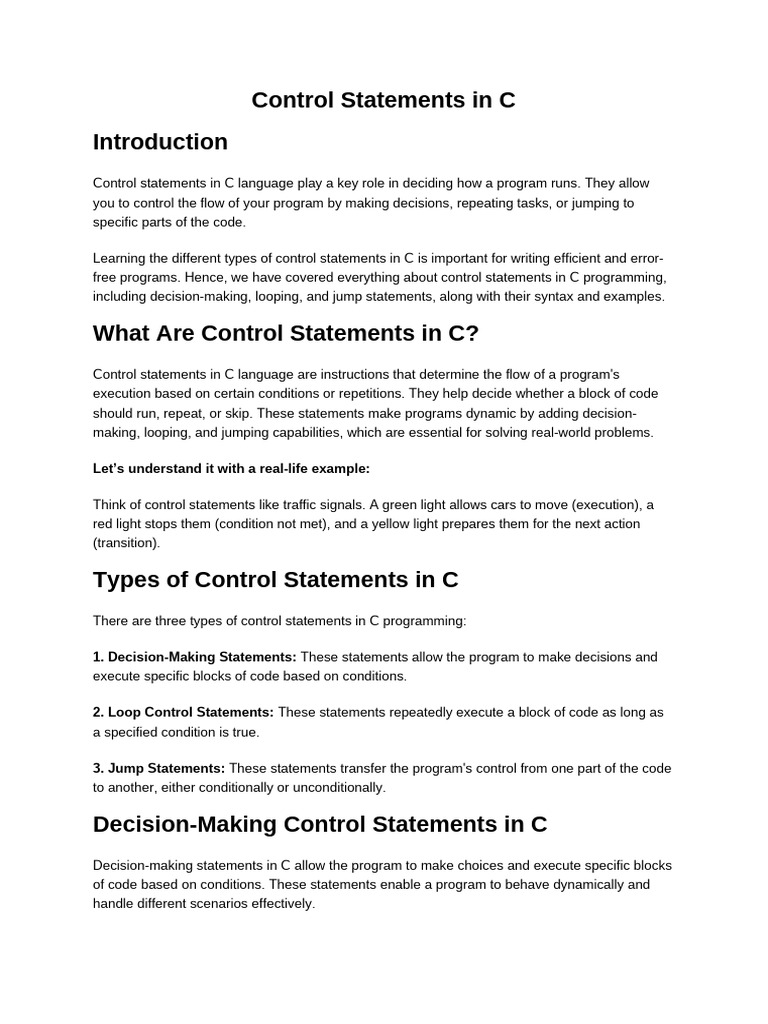 Control Statements in C | PDF | Control Flow | Software Development