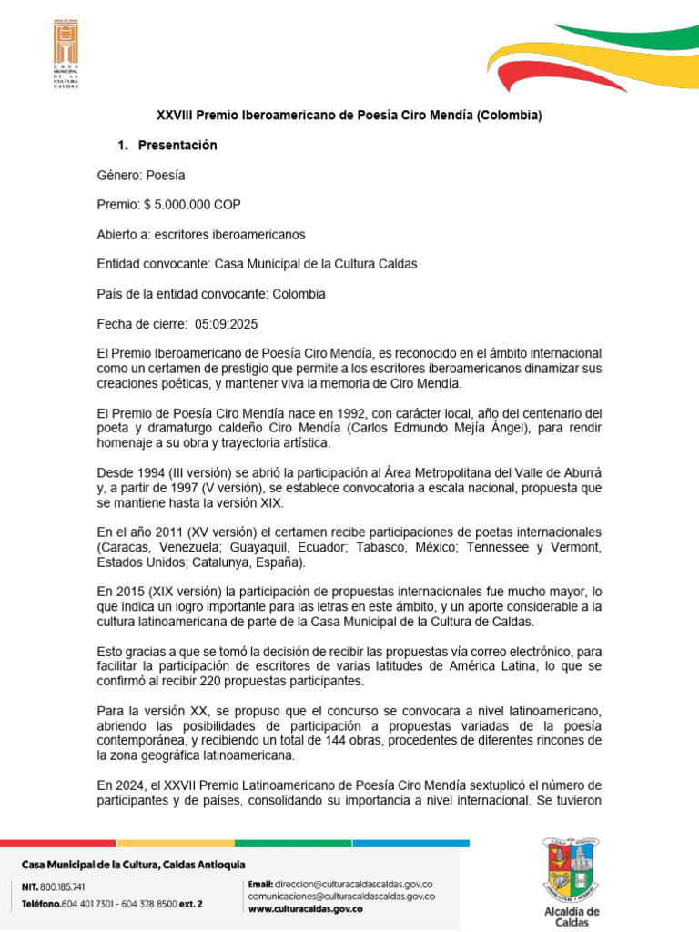 249 Bases Premio Iberoamericano de Poesia 2025 Medios | PDF | America latina | Poesía