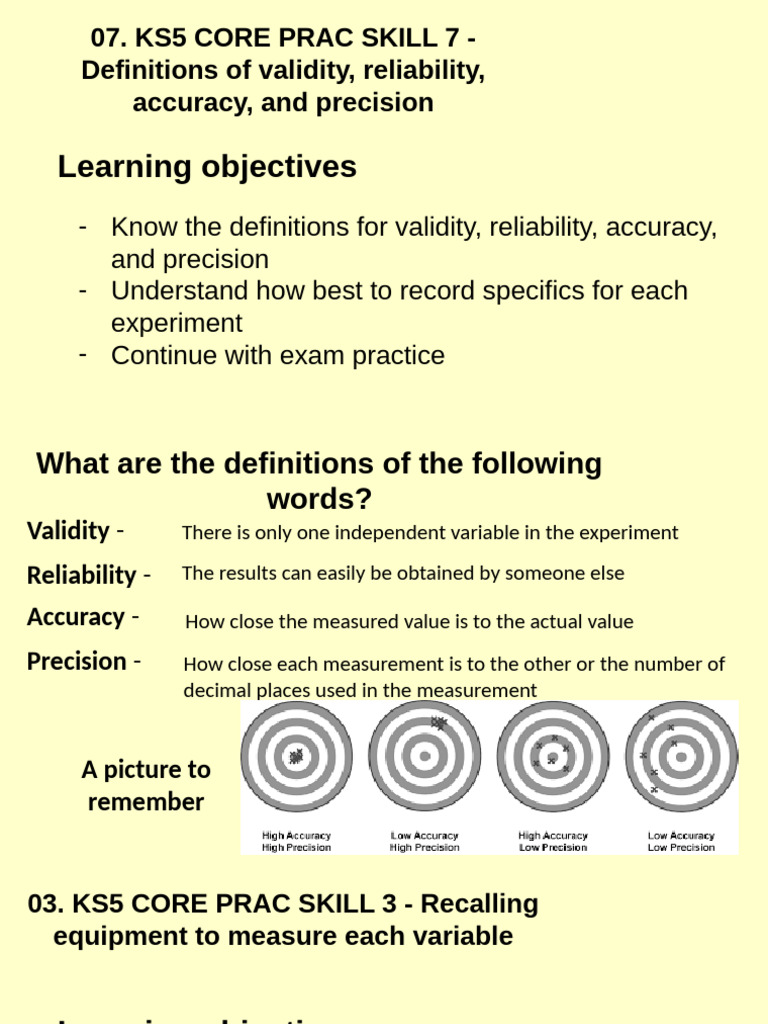 KS5 CORE PRAC SKILL 7 - Definitions of Validity, Reliability, Accuracy ...