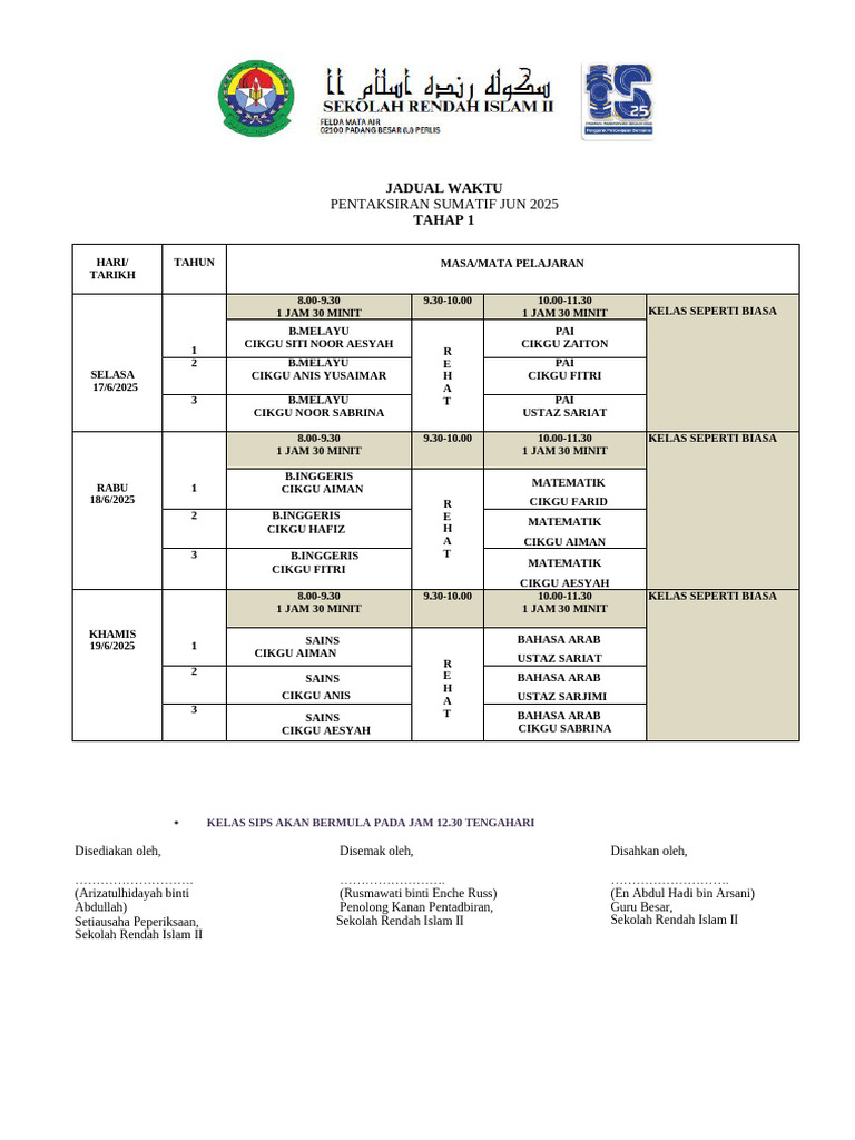 Jadual Pentaksiran Jun 2025 | PDF