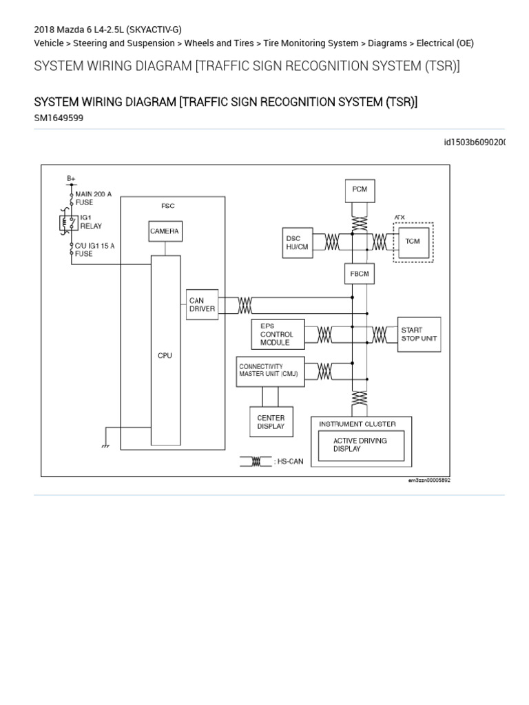 System Wiring Diagram (Traffic Sign Recognition System (TSR) ) (Tire ...