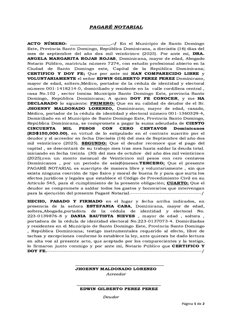 pagare notarial Edwin Perez.docx | PDF | República Dominicana