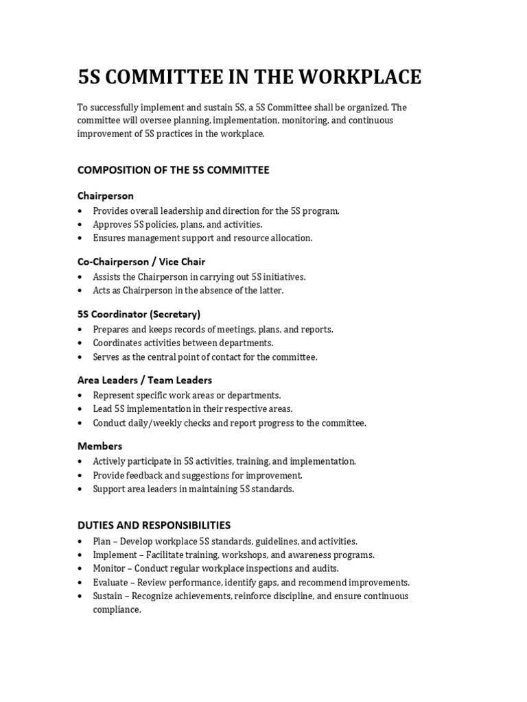 5S Committee Roles and Structure | PDF
