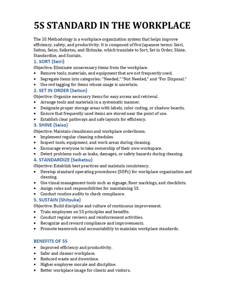 5S Workplace Organization Guide | PDF