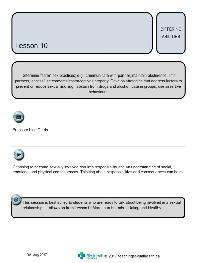 10 DA Safe Sexual Relationships | PDF | Sexual Intercourse | Sexually ...