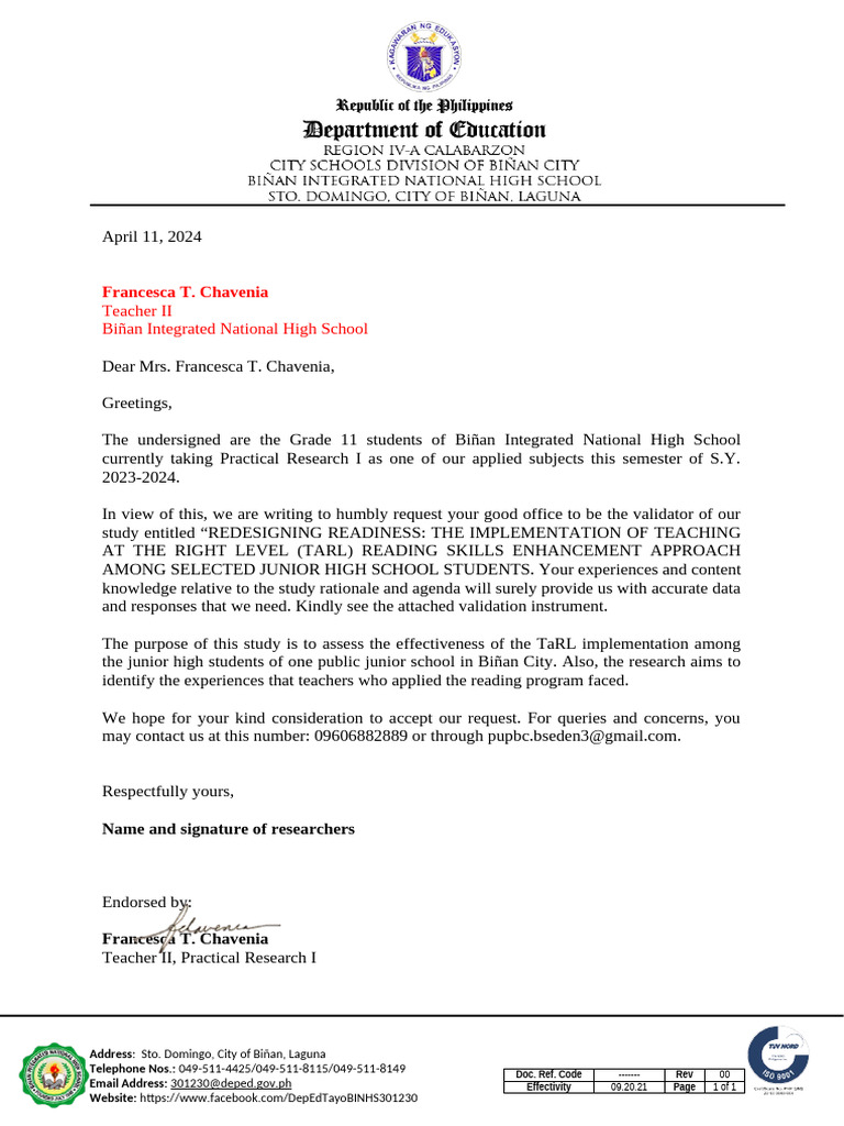 Request for Validation of TaRL Study | PDF
