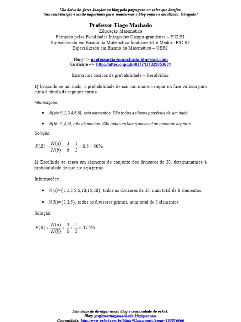 Apostila de 12 Exercicios Resolvidos de Exercícios de Probabilidade ...