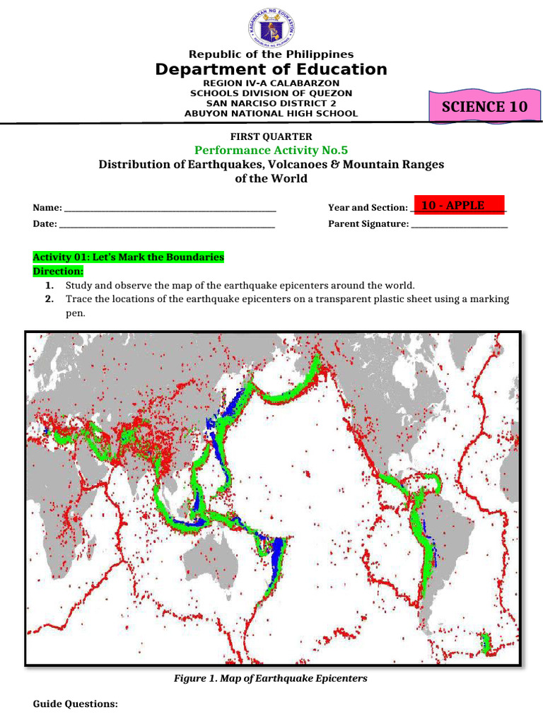 Earthquake, Volcano, & Mountain Map Activity | PDF | Plate Tectonics ...