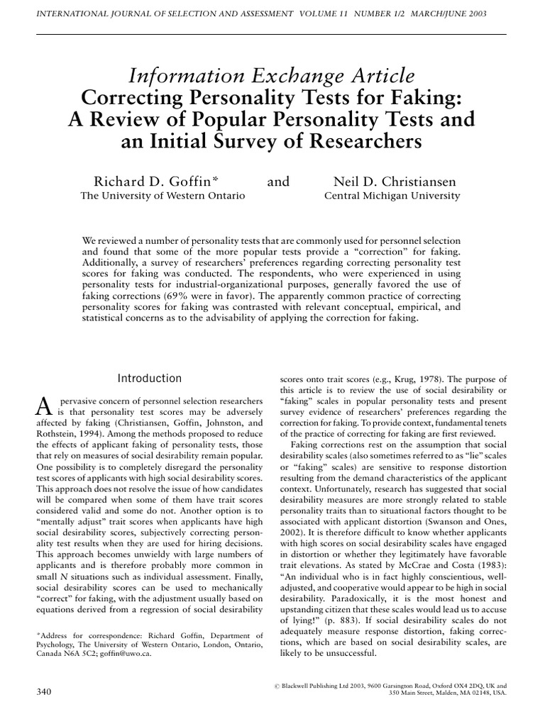 Goffin Et Christiansen - 2003 - Correcting Personality Tests For Faking ...