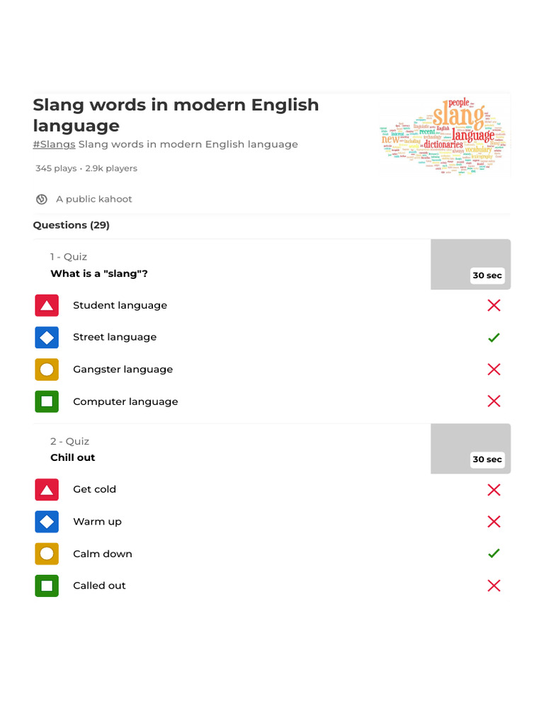 Modern English Slang Quiz | PDF