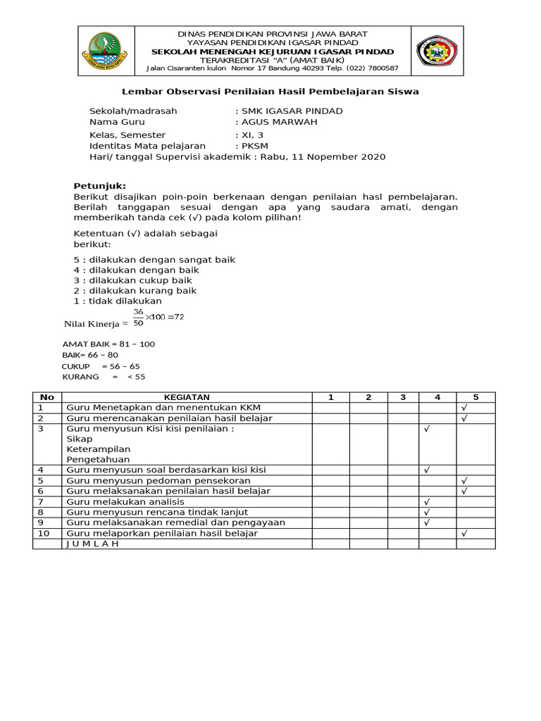 Penilaian Pembelajaran SMK IGASAR PINDAD | PDF