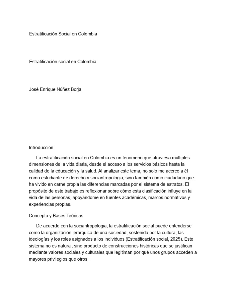 Estratificación Social en Colombia: Impacto y Desigualdad | PDF ...