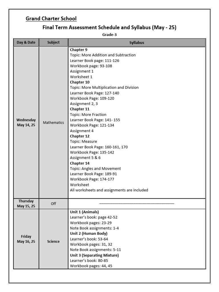 Grade 3 Final Assessment Schedule | PDF | English Language | Word