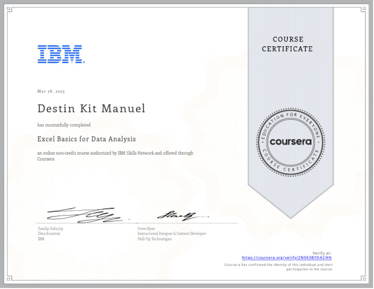 Excel Basics Course Completion Certificate | PDF