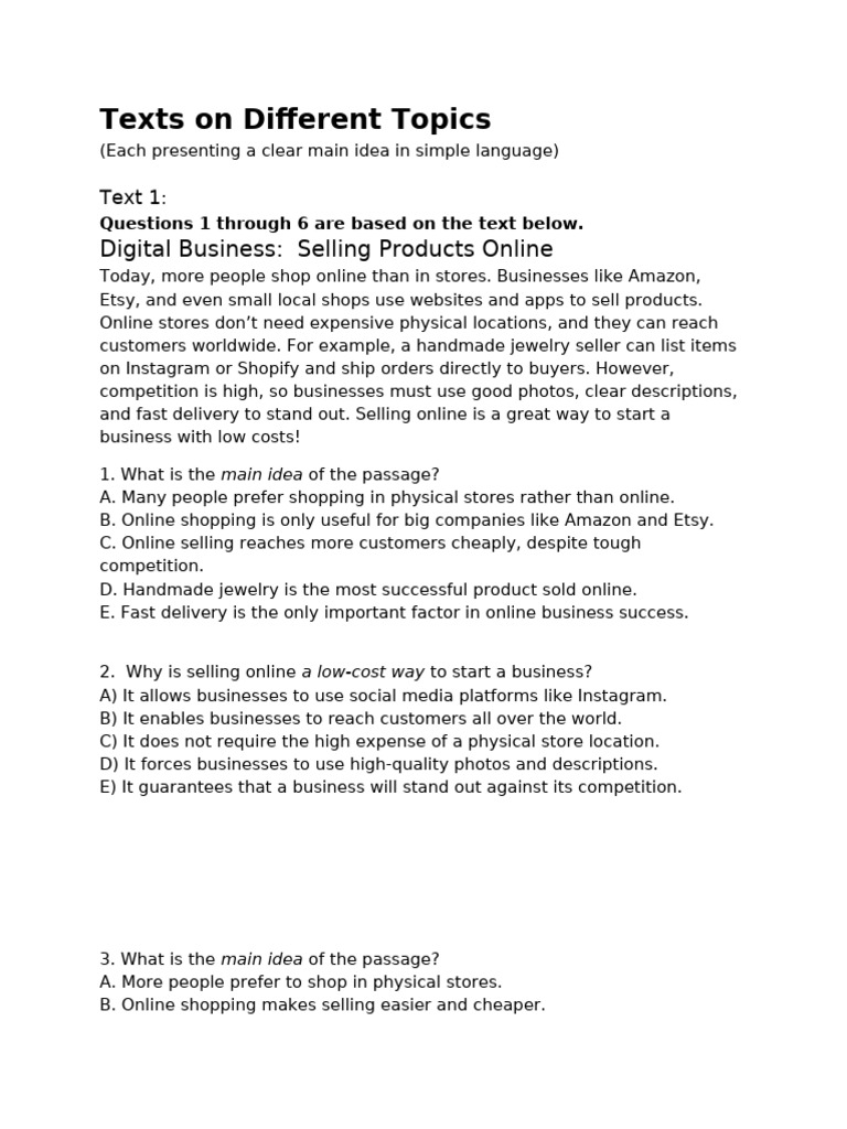 Texts On Different Topics For Students | PDF | Subscription Business ...