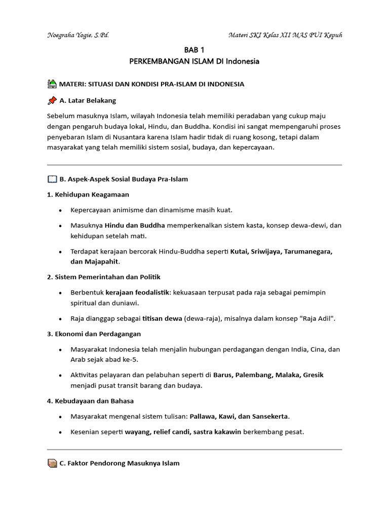 Bab 1 Perkembangan Islam Di Indonesia | PDF
