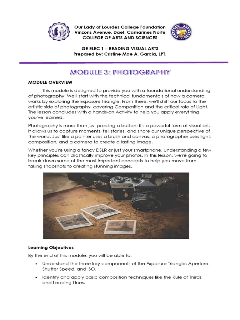 Midterm Module 3 Photography | PDF | Camera | Aperture