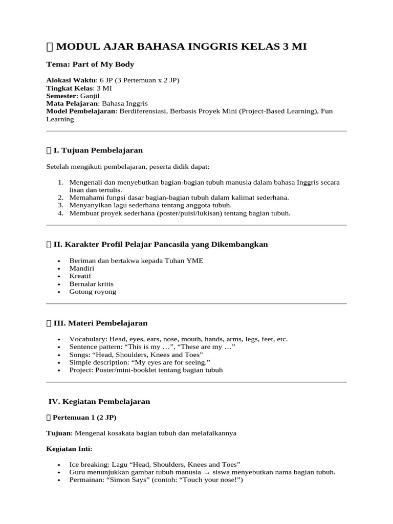 Modul Ajar B.ING KLS 3 - Done, BLM Edit | PDF