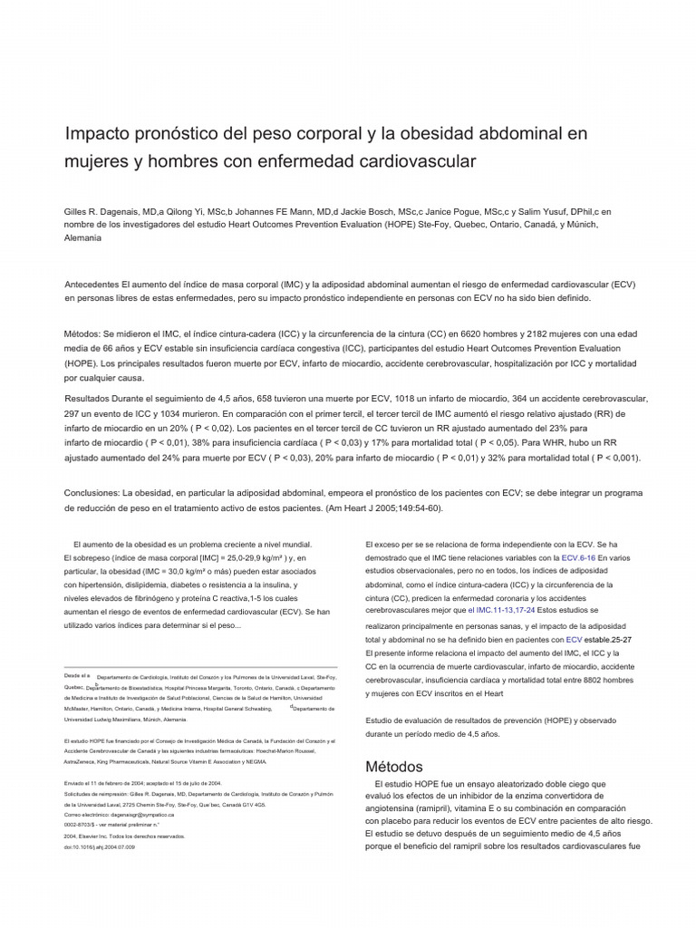 Prognostic Impact of Body Weight and Abdominal Obesity in Women and Men ...