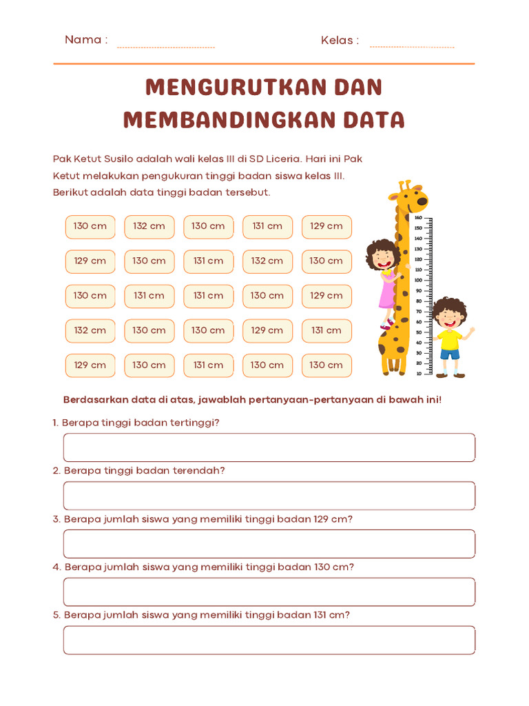 Mengurutkan Dan Membandingkan Data Lembar Kerja Matematika SD Kelas 3 ...