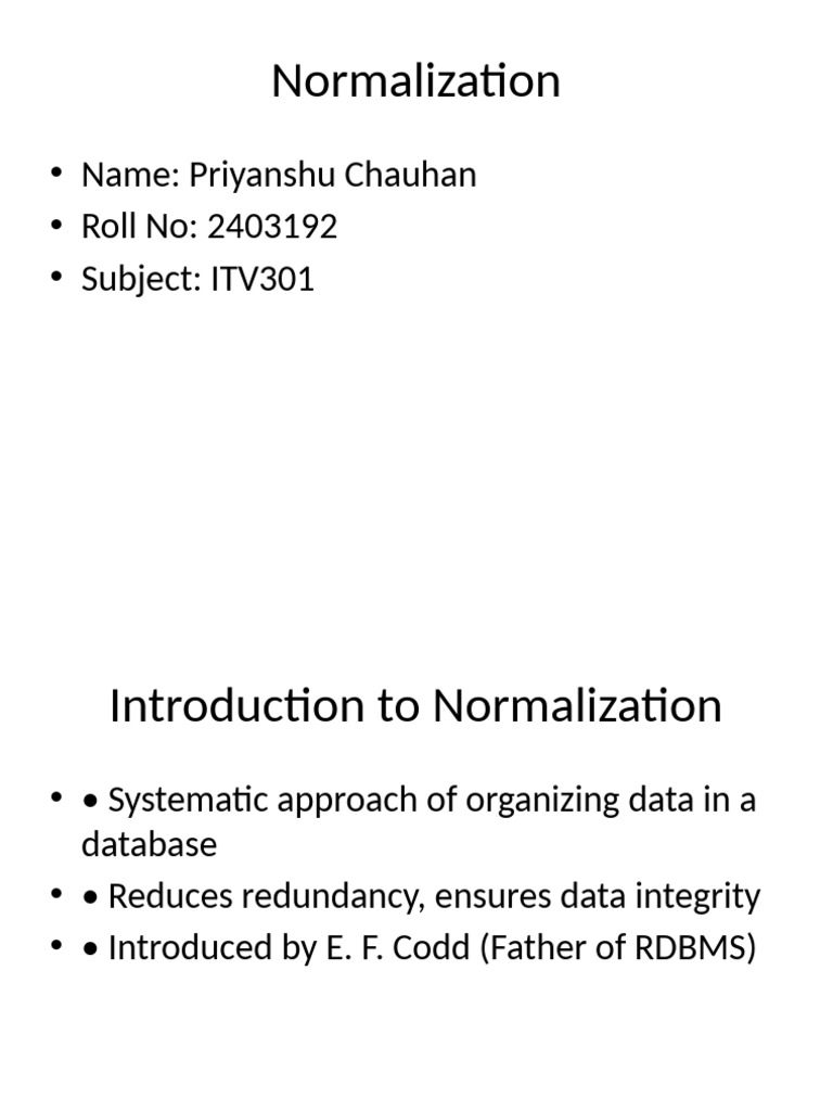 Normalization Priyanshu Chauhan | PDF | Information Technology Management | Information Science