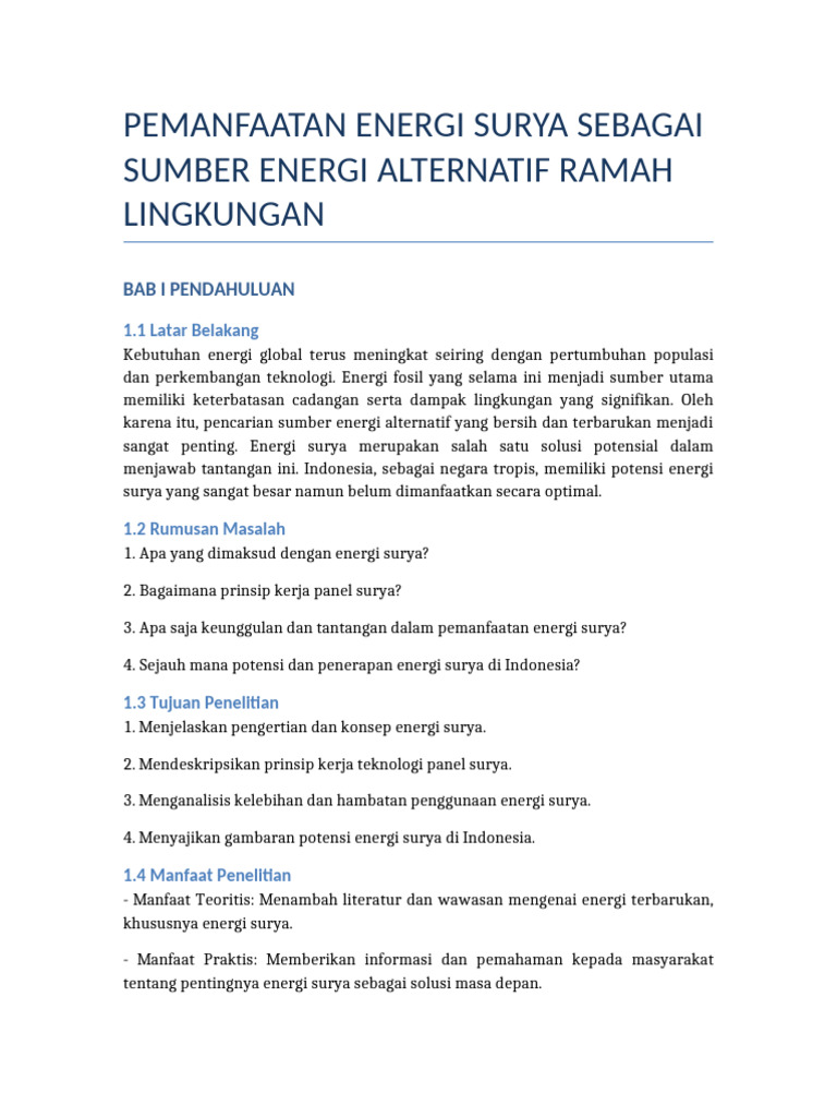 Karya Tulis Energi Surya Lengkap | PDF