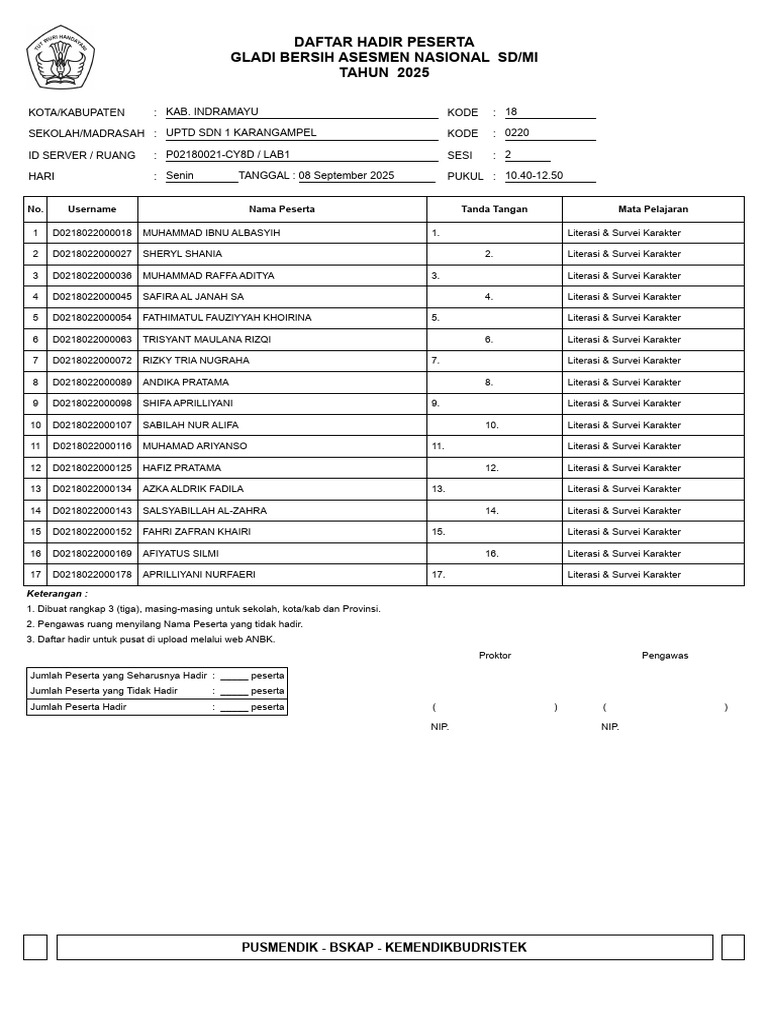 DAFTAR HADIR SDN 1 KRM | PDF