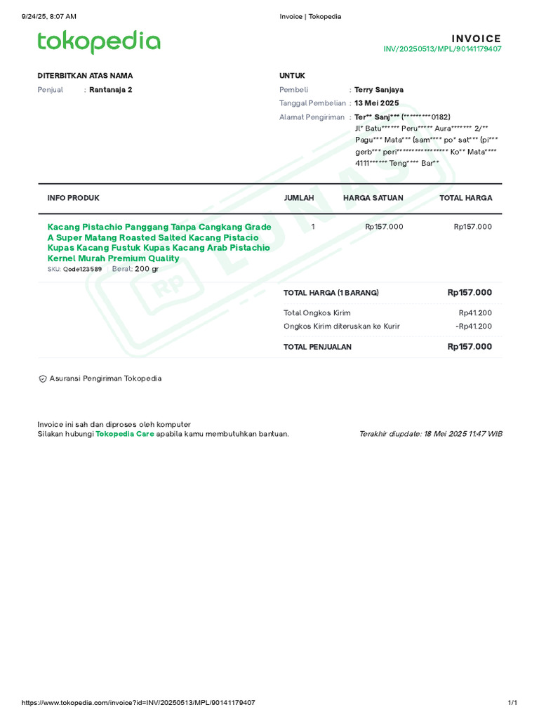 Invoice - Tokopedia | PDF