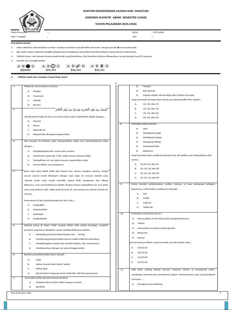 Master Soal Sas Fikih Vii Ganjil | PDF