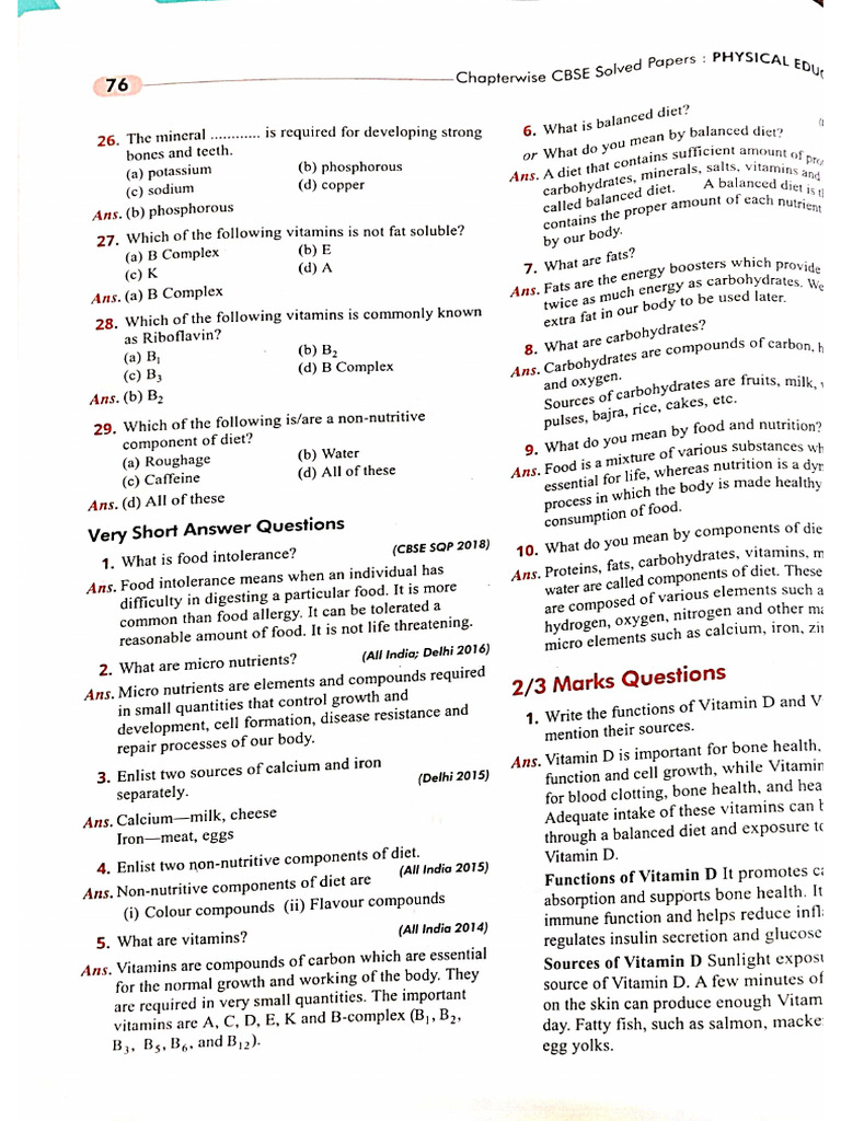 MCQ For Sports and Nutrition CBSE Class 12 | PDF