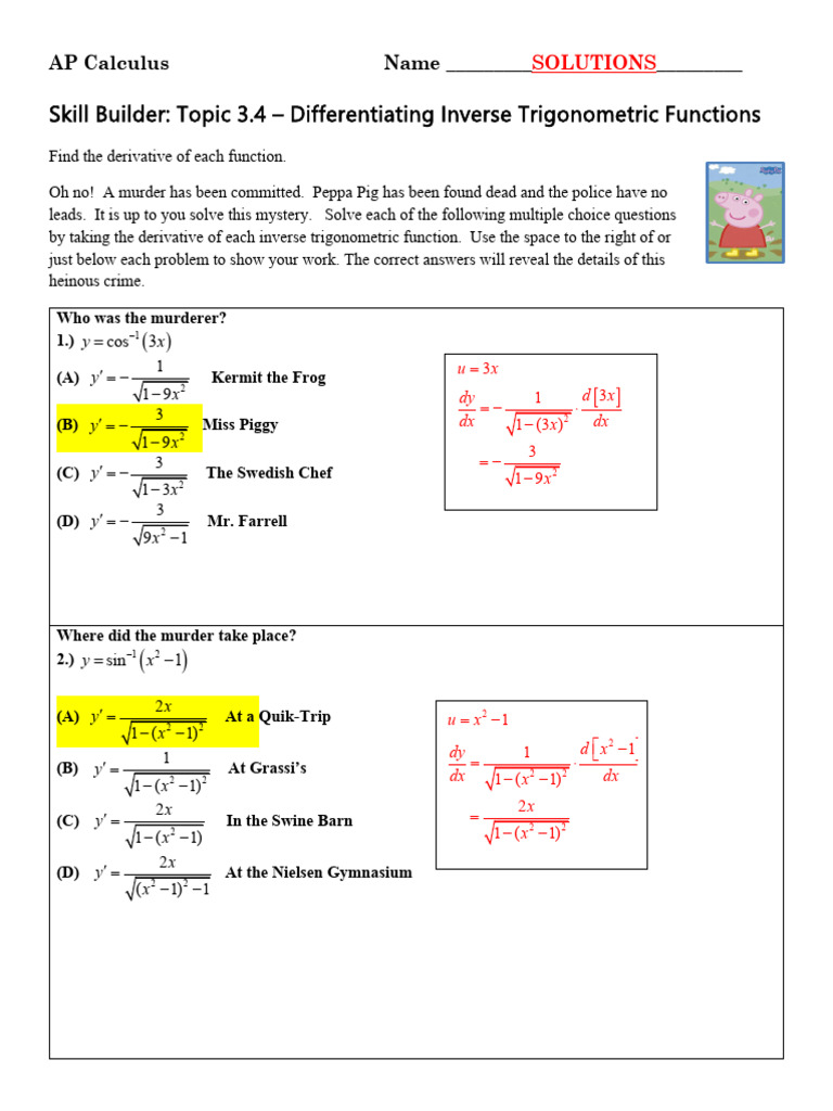 Topic 3.4 - Differentiating Inverse Trigonometric Functions (Clue ...