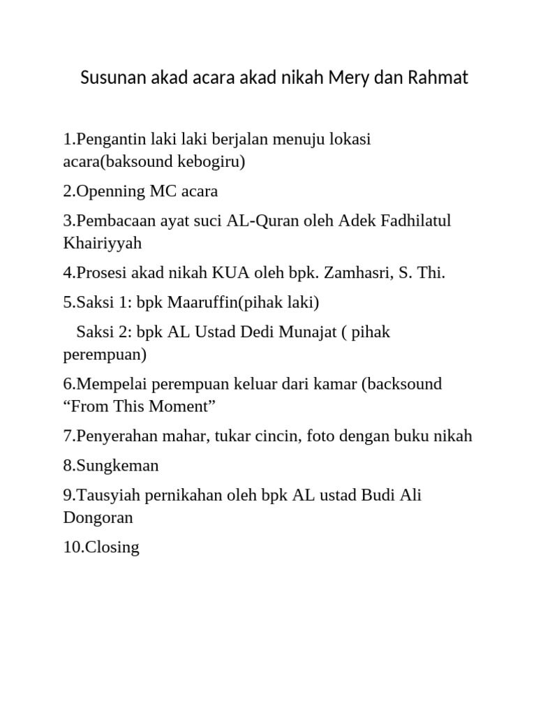 Susunan Akad Acara Akad Nikah | PDF