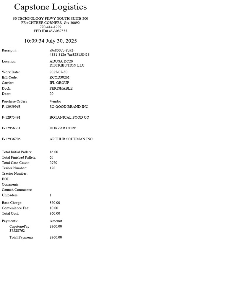 Capstone Logistics Payment Receipt | PDF