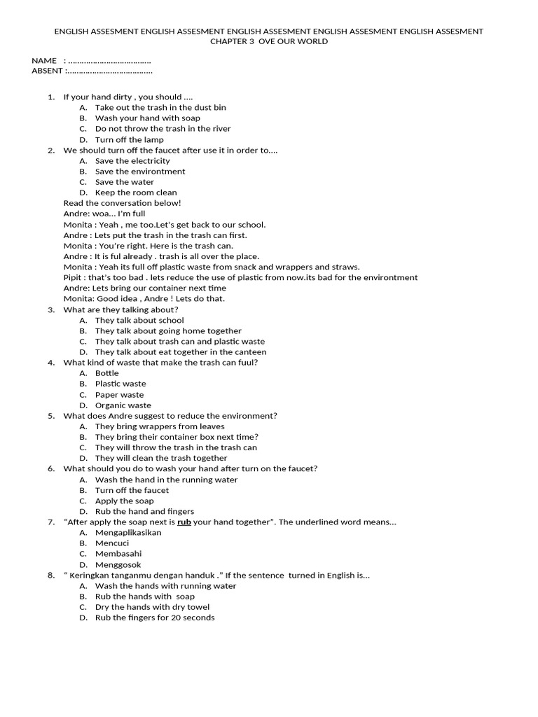 English Assessment: Love Our World | PDF