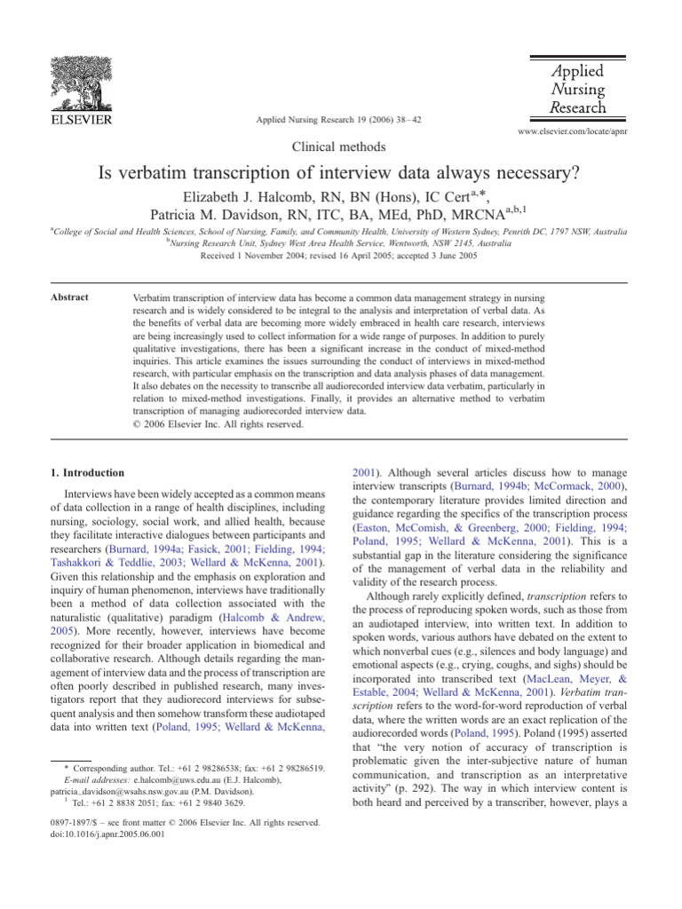 Necessity of Verbatim Transcription in Research | PDF | Qualitative ...