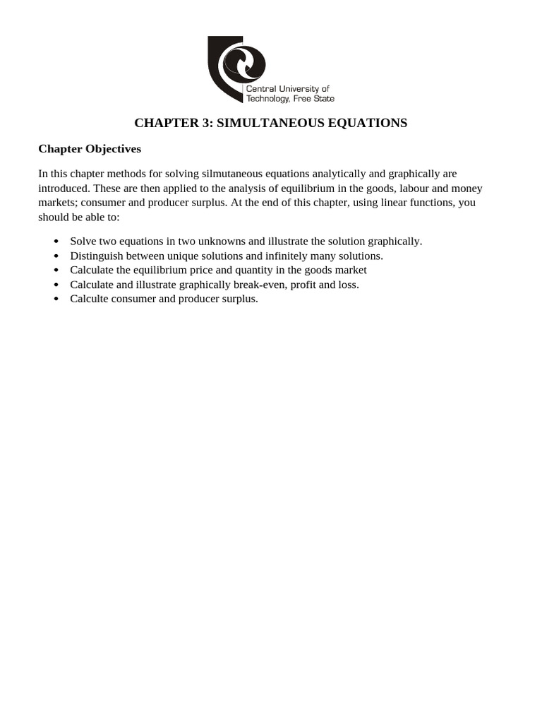 Unit 3 - Simultaneous Linear Equations | PDF | Equations | Economic ...