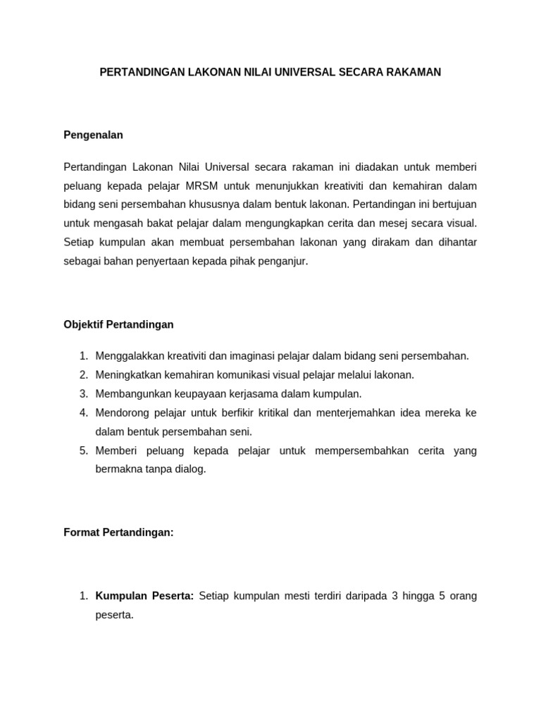 Pertandingan Lakonan Nilai Universal | PDF