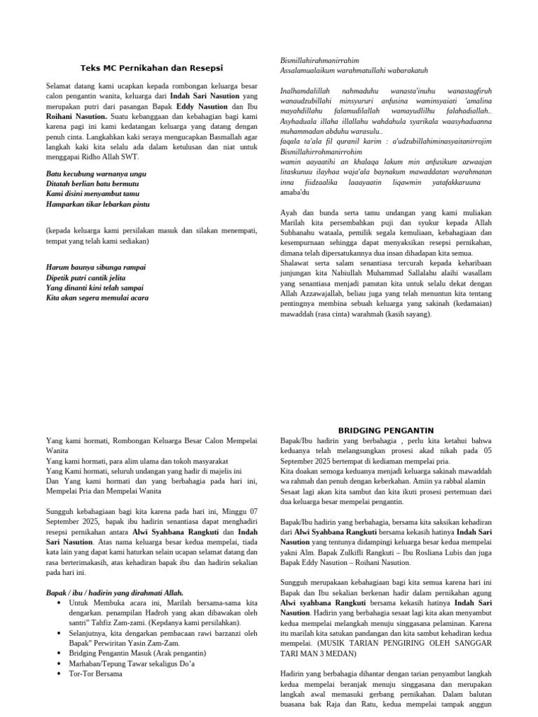 Teks MC Resepsi Pernikahan 2025 | PDF