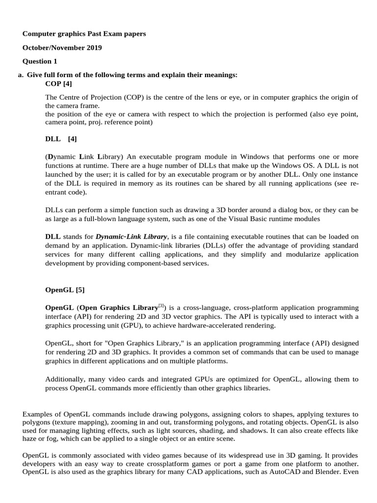 Computer Graphics Exam Paper 2019 | PDF | Shader | Texture Mapping