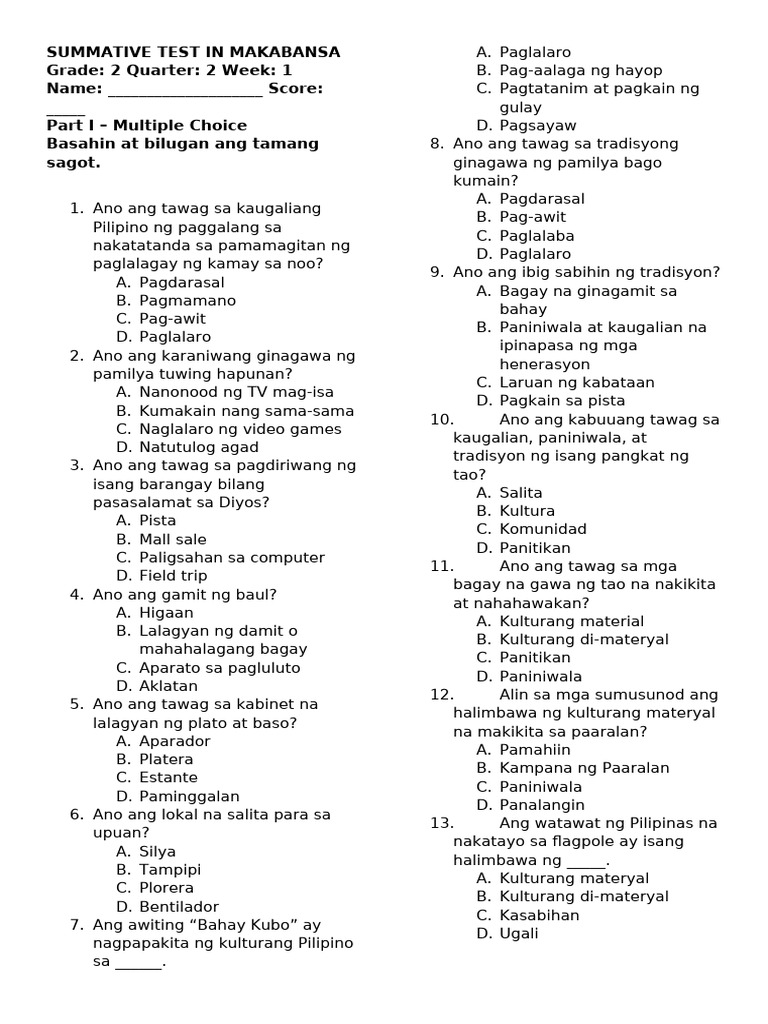 Q2 s1 Makabansa 2 | PDF