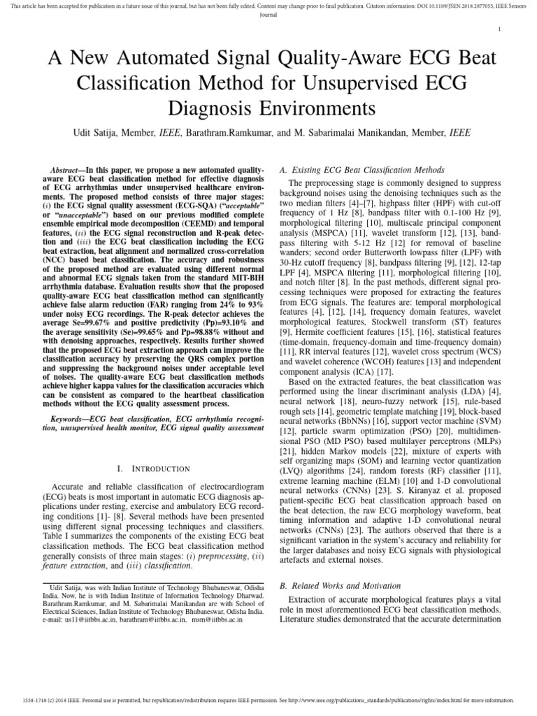 Jsen 2018 2877055 | PDF | Electrocardiography | Computer Engineering