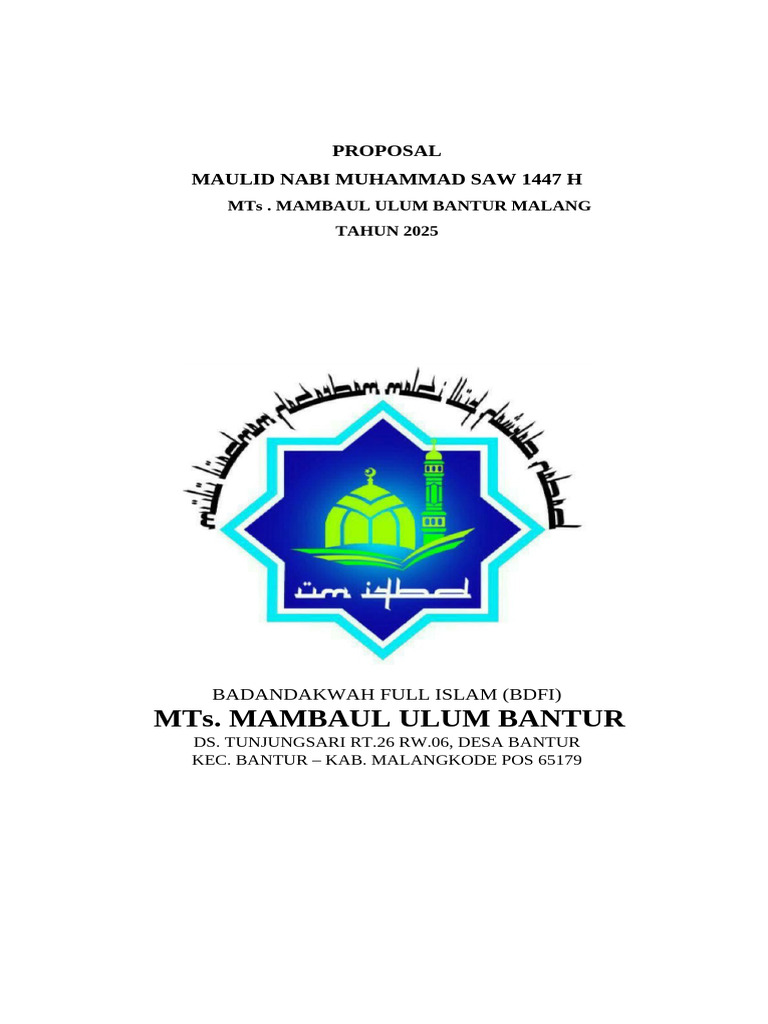 Proposal Maulid Nabi 1447 H MTs Bantur | PDF
