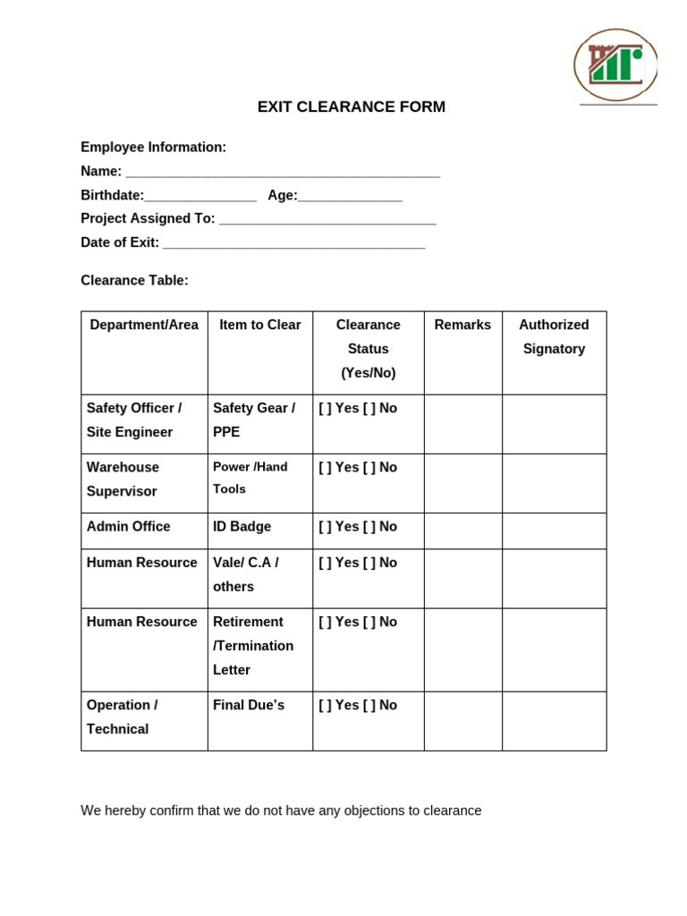 Employee Exit Clearance Form | PDF