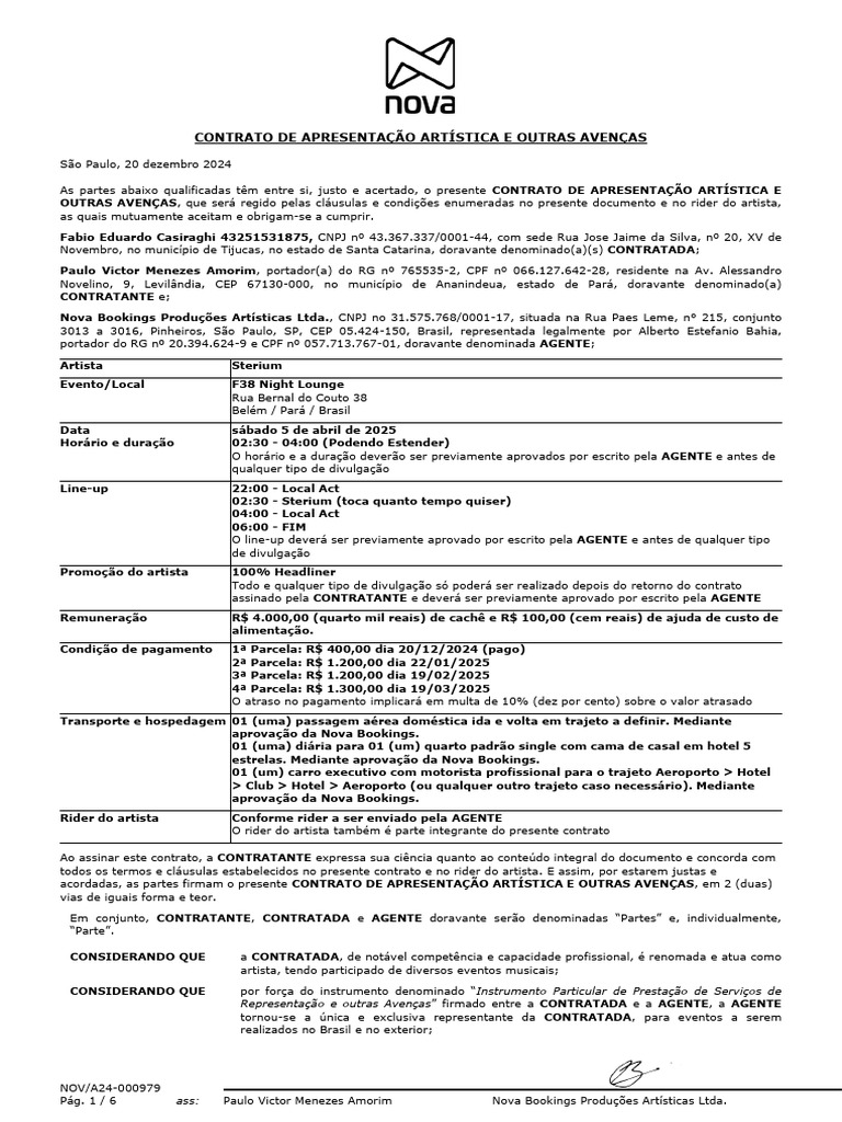 Contrato de Apresentação Artística Sterium | PDF | Salário