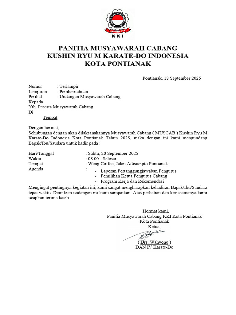 Undangan MUSCAB KKI Pontianak 2025 | PDF