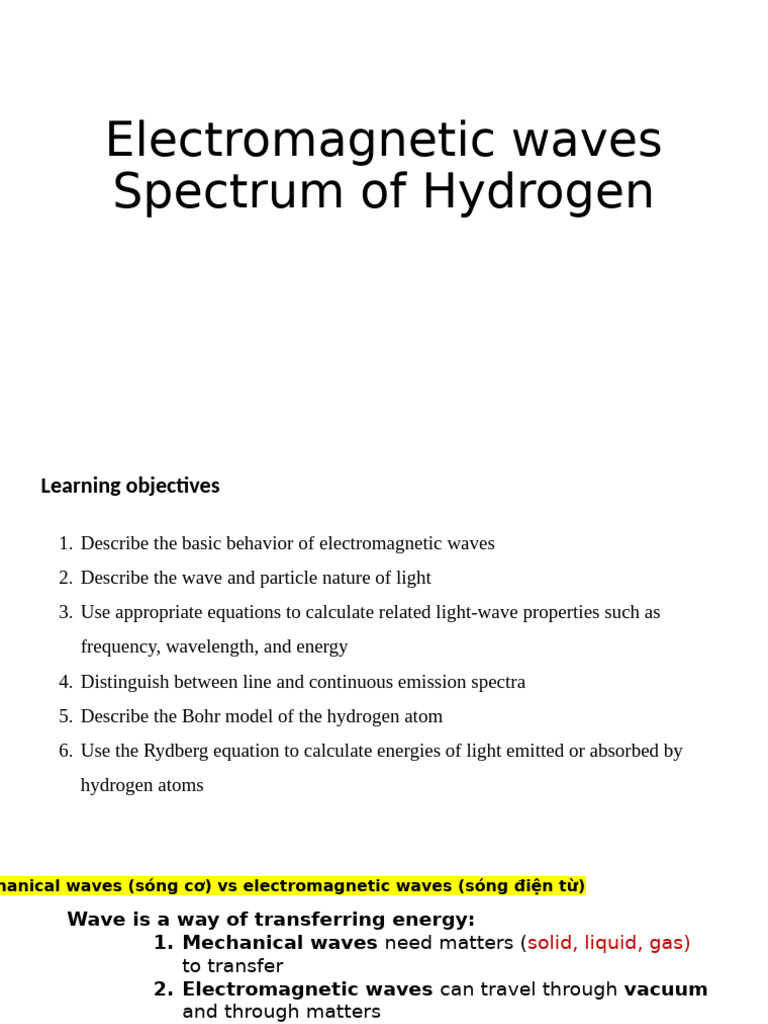 Electromagnetic Waves and Spectrum of Hydrogen | PDF | Electromagnetic Radiation ...