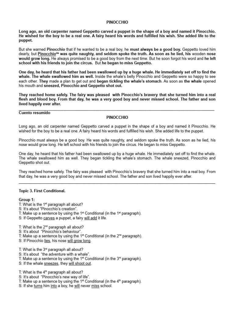 T3. Pinocchio - A Short Story | PDF | Pinocchio | Fictional Dolls And ...
