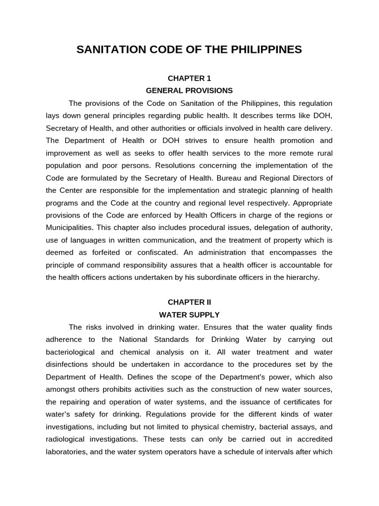 Philippines Sanitation Code Overview | PDF | Sanitation | Waste